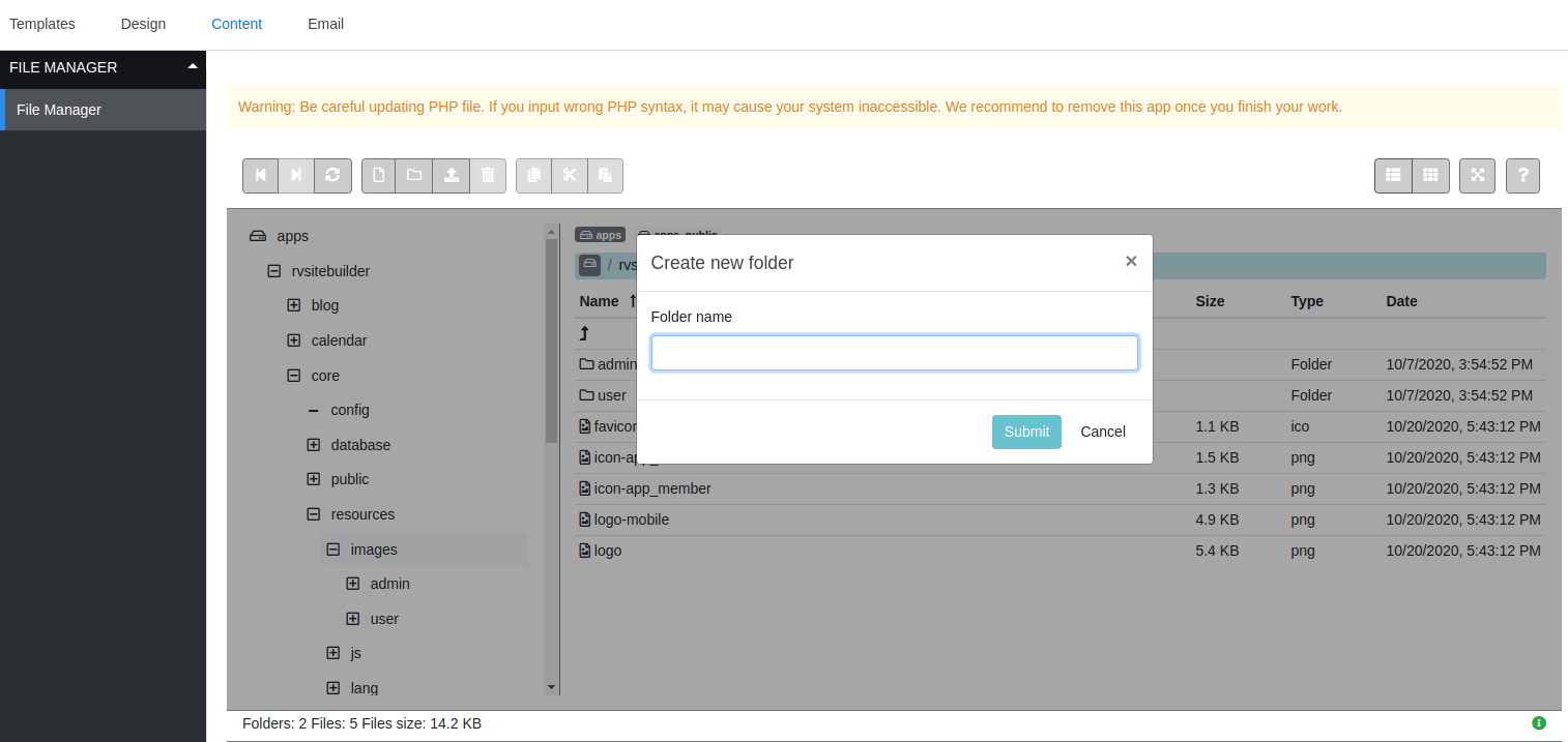 File Manager App Rvsitebuilder Apps Marketplace